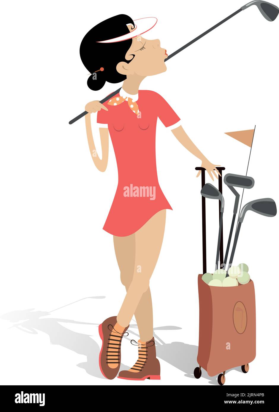 Young woman a golfer on the golf course illustration. Cartoon golfer ...