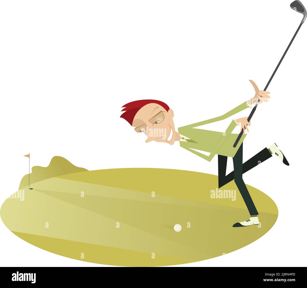 Comic golfer man on the golf course illustration. Smiling golfer man ...