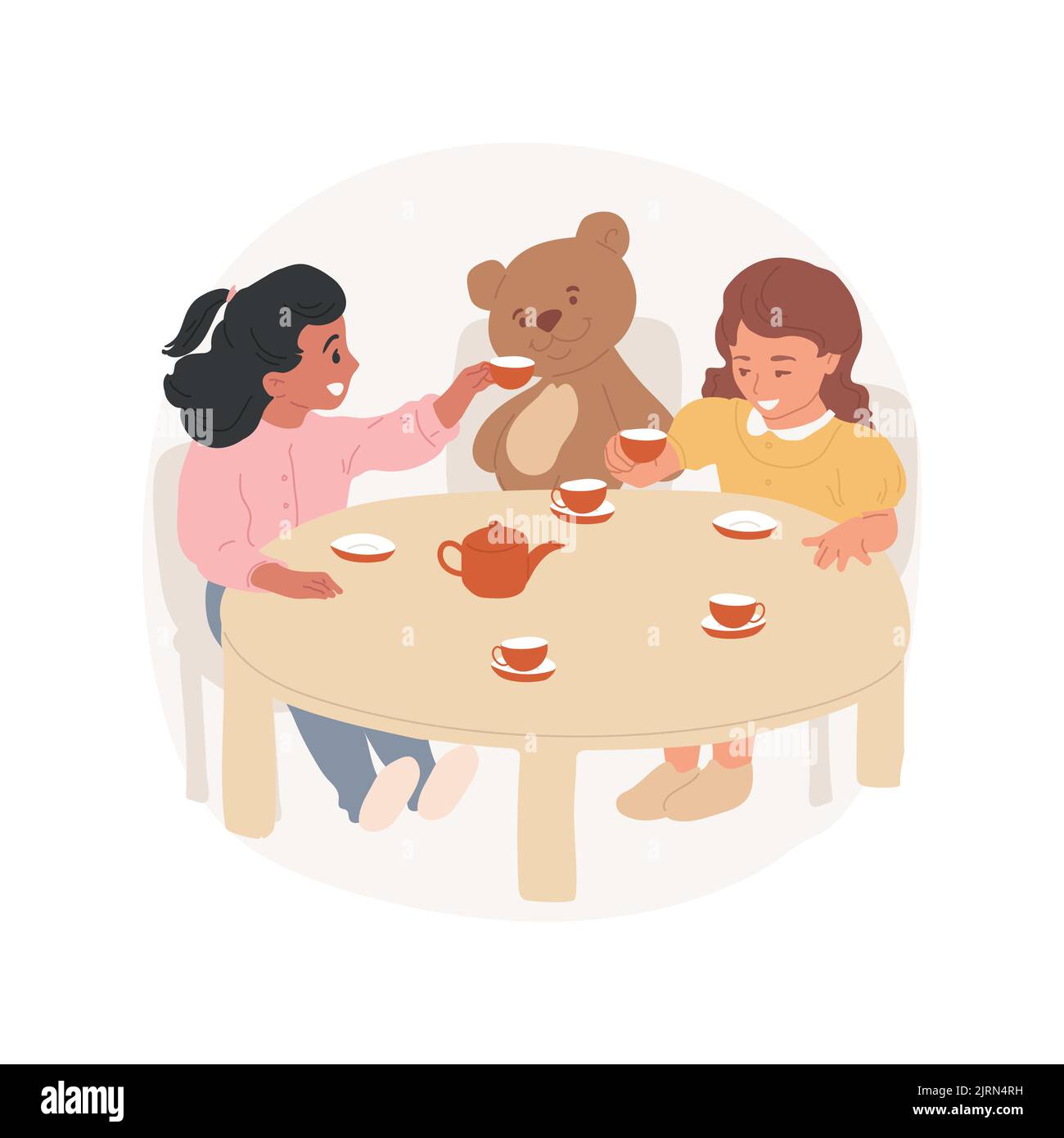 Tea party game isolated cartoon vector illustration. Girls playing in a ...