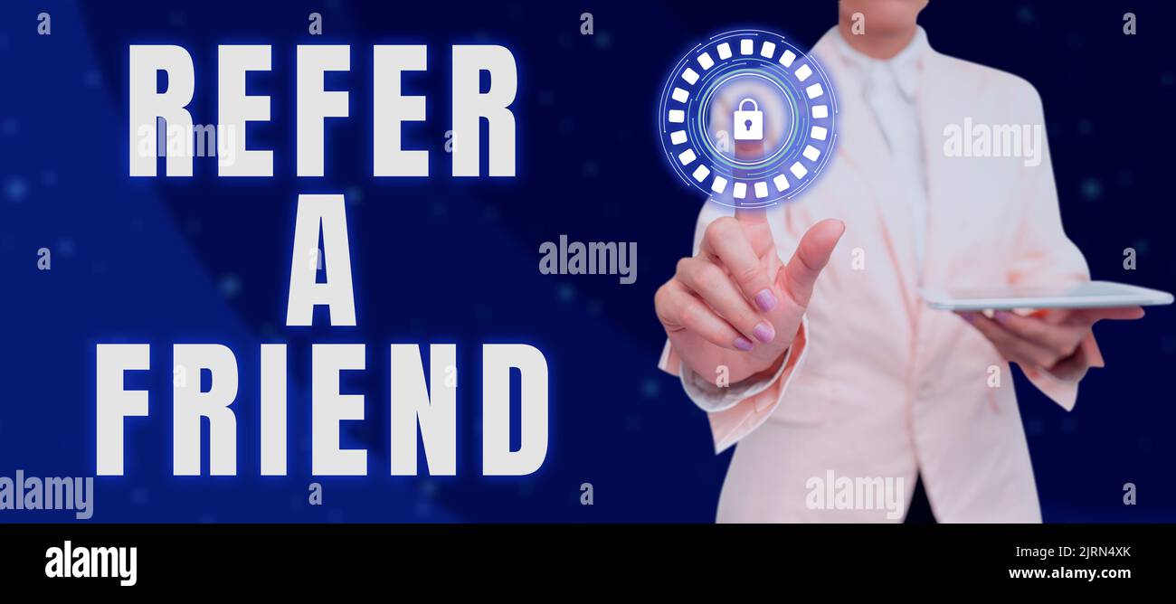 Text showing inspiration Refer A Friend. Word Written on Recommendation ...