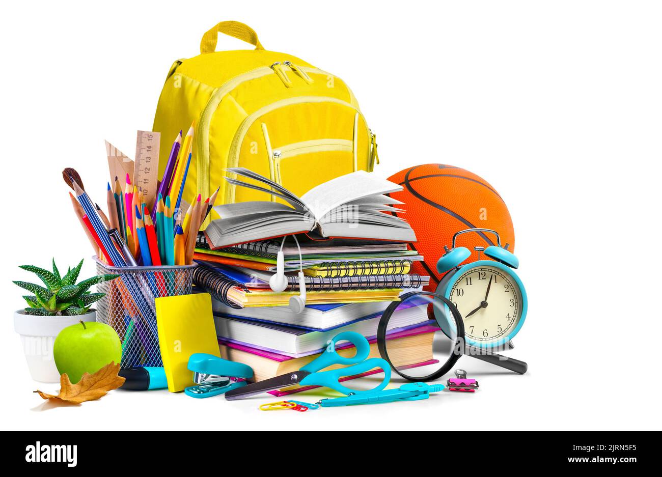 School supplies isolated over a white background Stock Photo - Alamy