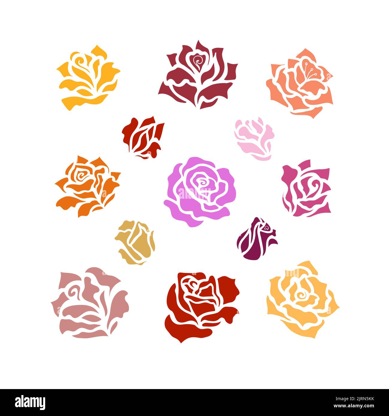 Illustrations of rose flowers and buds. Collection of floral elements ...