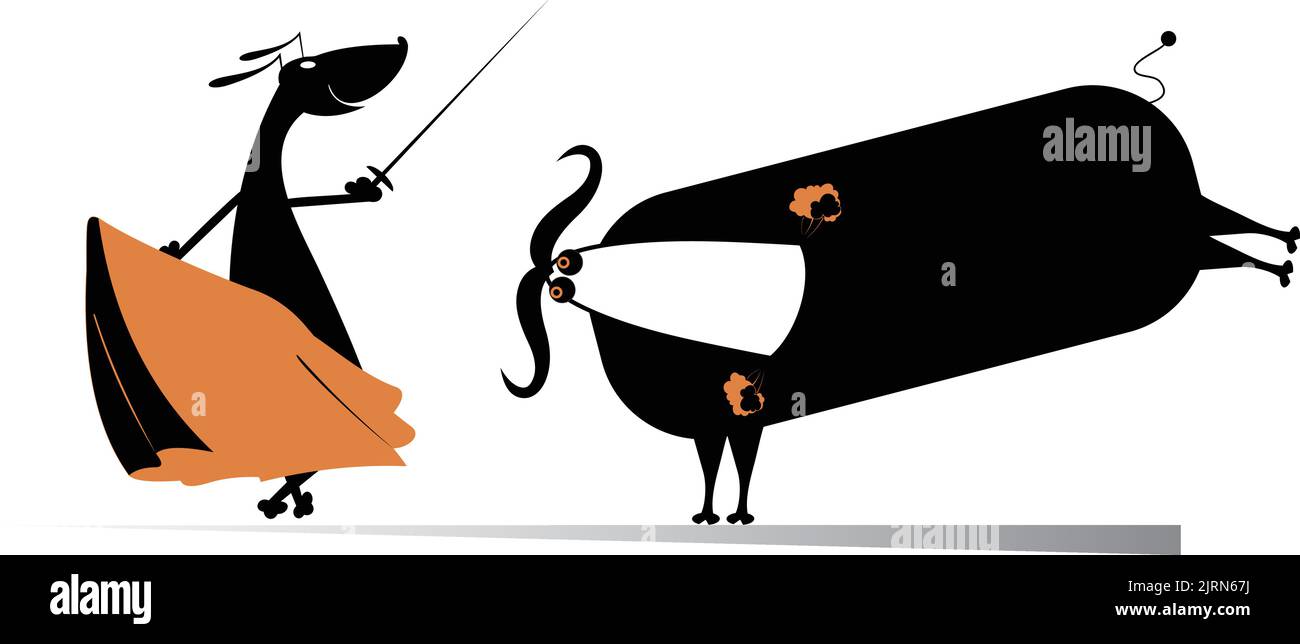 Dog bullfight. Dog bullfighter aims to the bull by sword Stock Vector ...