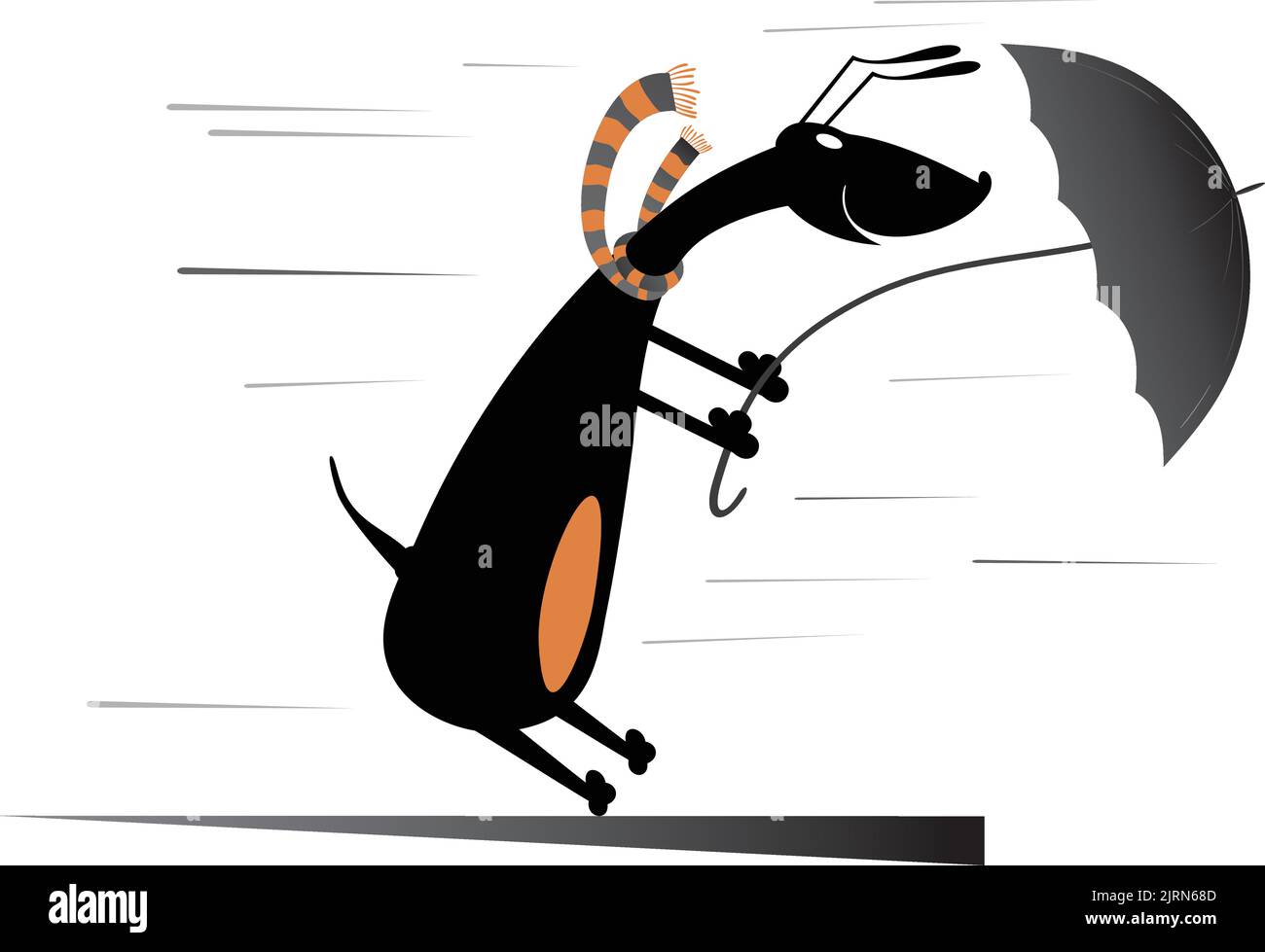 Windy day and a dog illustration. Dog holding an umbrella gone with the ...