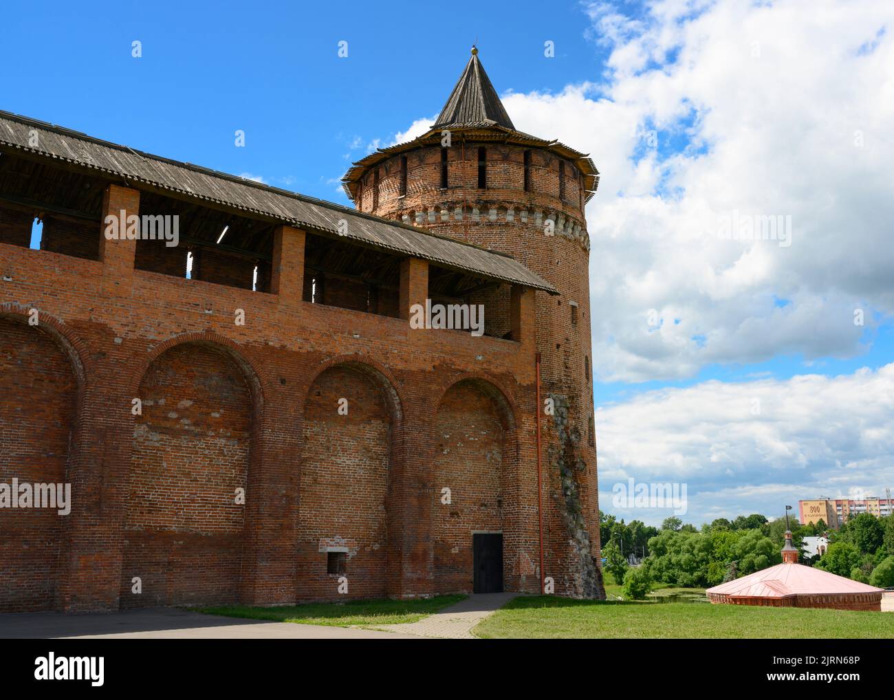 Fragment of the fortress wall of the medieval Kremlin in Kolomna ...