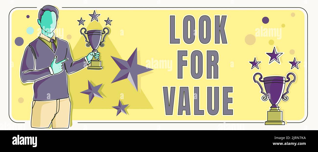 Conceptual caption Look For Value. Business concept Seeking valuable ...