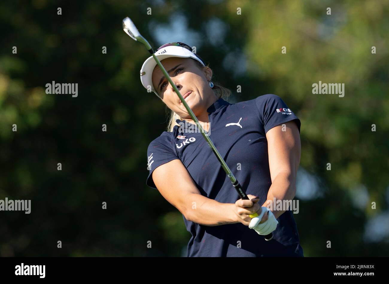 Ottawa, Canada. 25th Aug, 2022. Nelly Korda hits a shot on the 5th hole ...