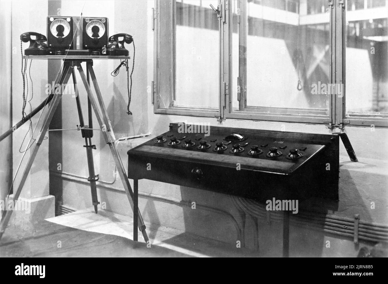 Sound Man's Mixing Desk in the Listening Room with Telephone and ...