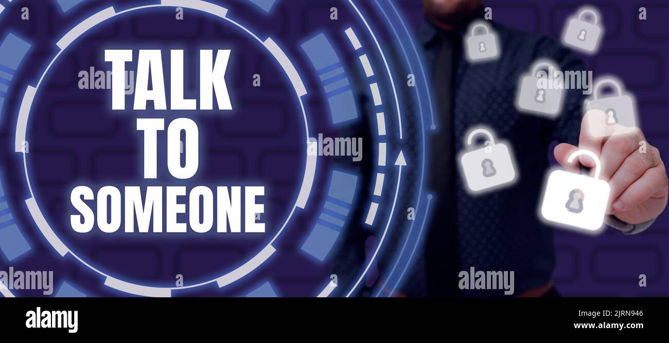 Hand writing sign Talk To Someone. Business overview Chat with other ...