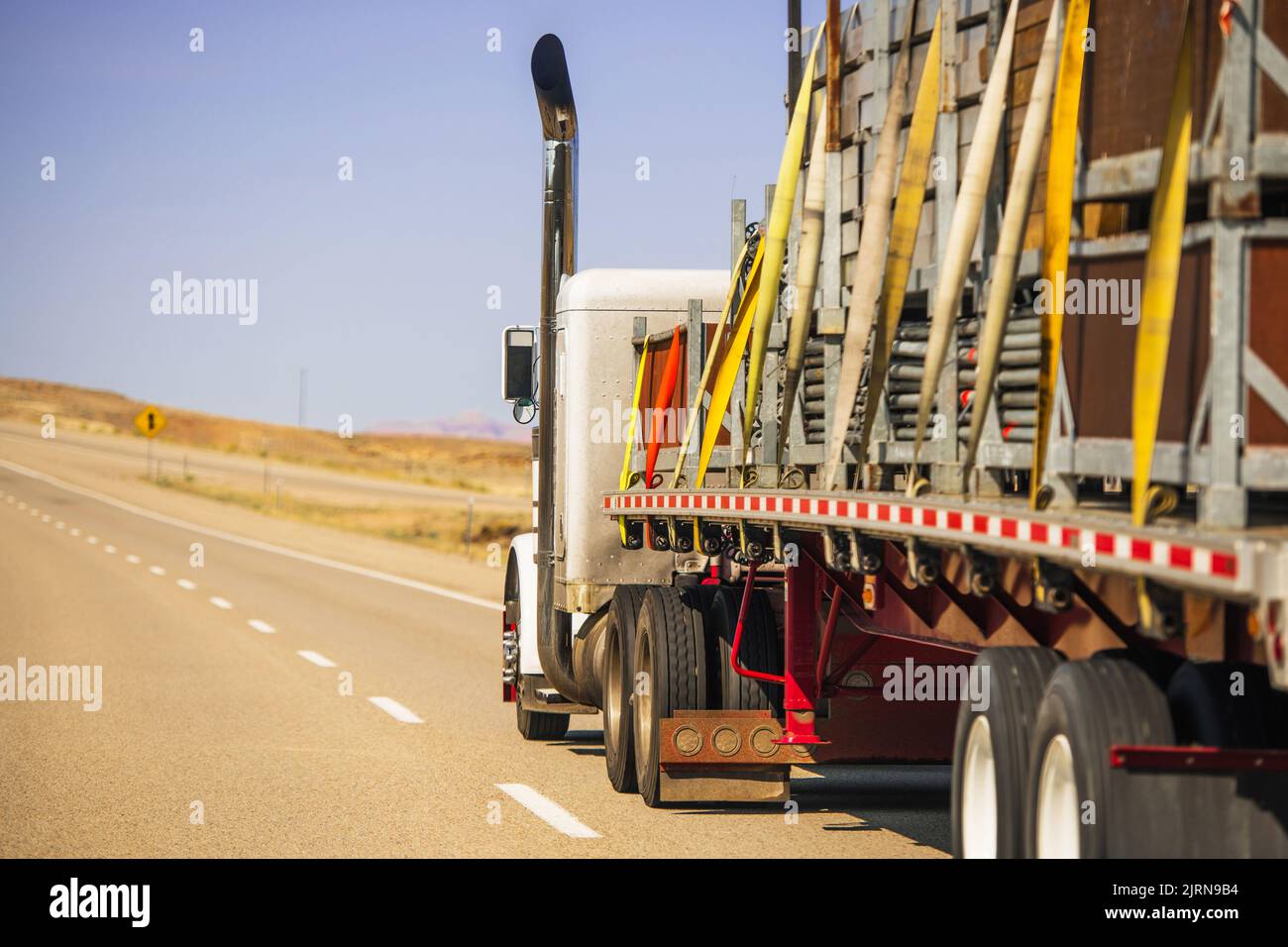 American Semi Truck Trailer Oversize Cargo Secured with Lashing Straps ...