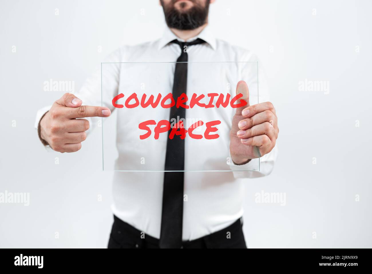 Hand writing sign Coworking Spacequestion. Word for Business services ...
