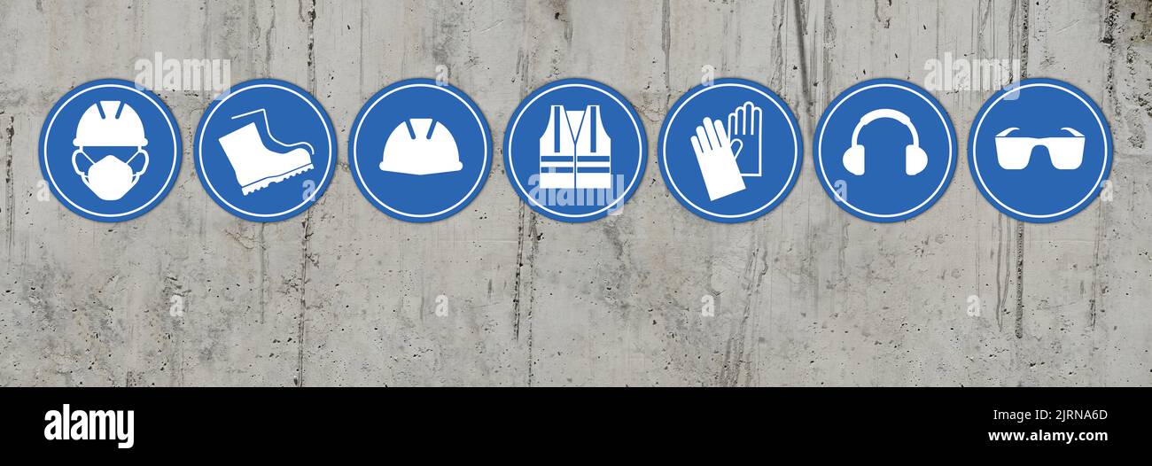 work safety sign on wall background Stock Photo - Alamy