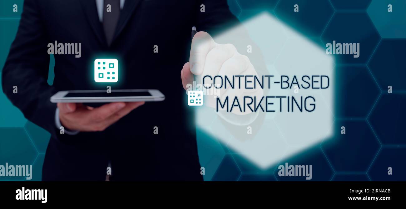 Text caption presenting Content Based Marketing. Business overview ...
