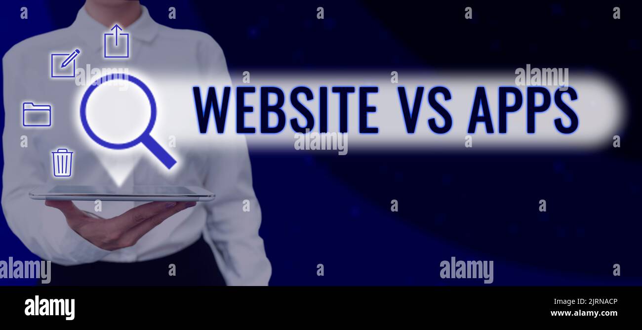 Text showing inspiration Website Vs Apps. Word for Doubt between using a webpage or an online ...