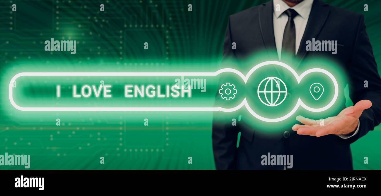 Conceptual caption I Love English. Business overview To have affection ...