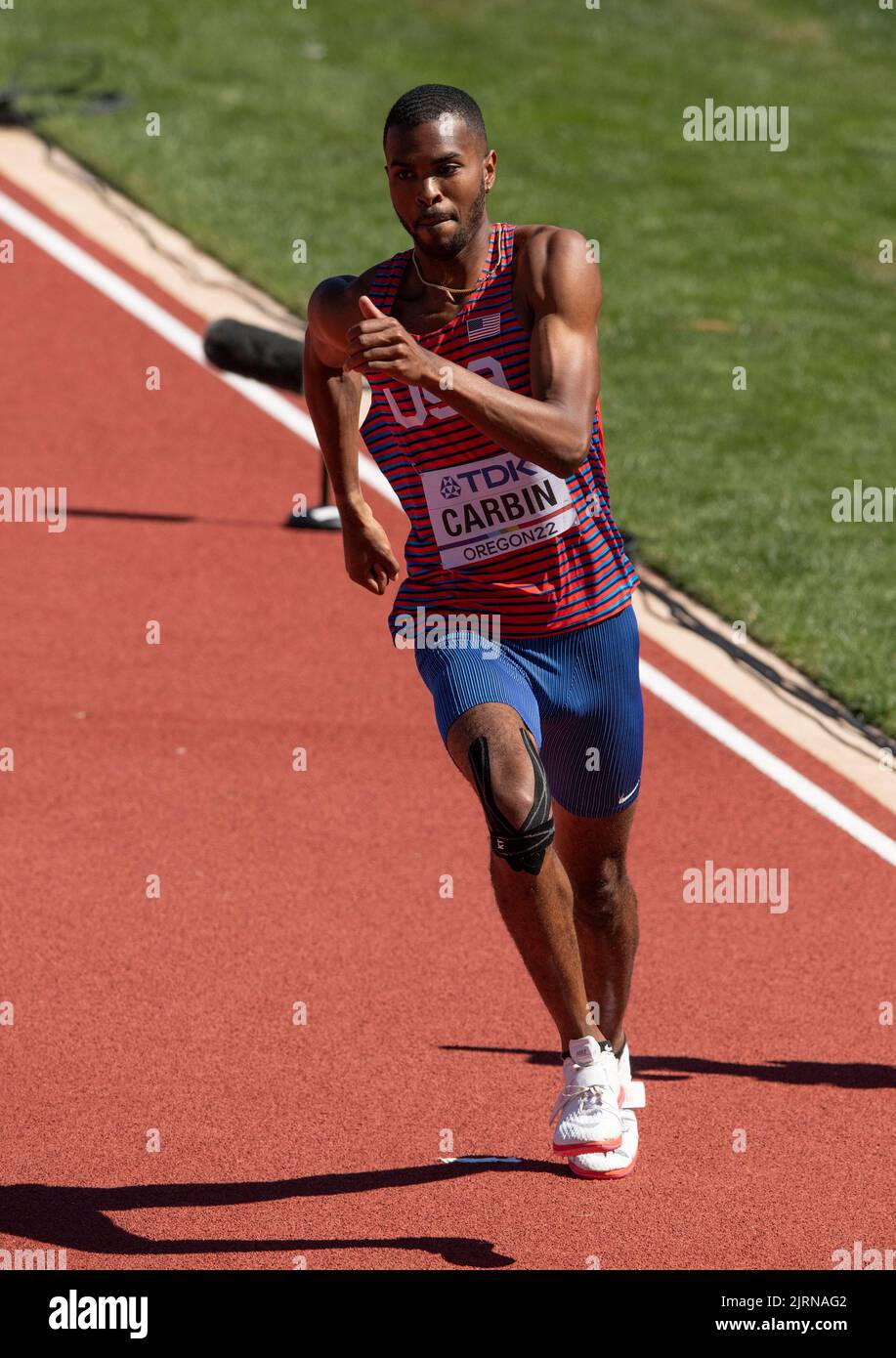 Darius Carbin of the USA competing in the men’s high jump heats at the ...