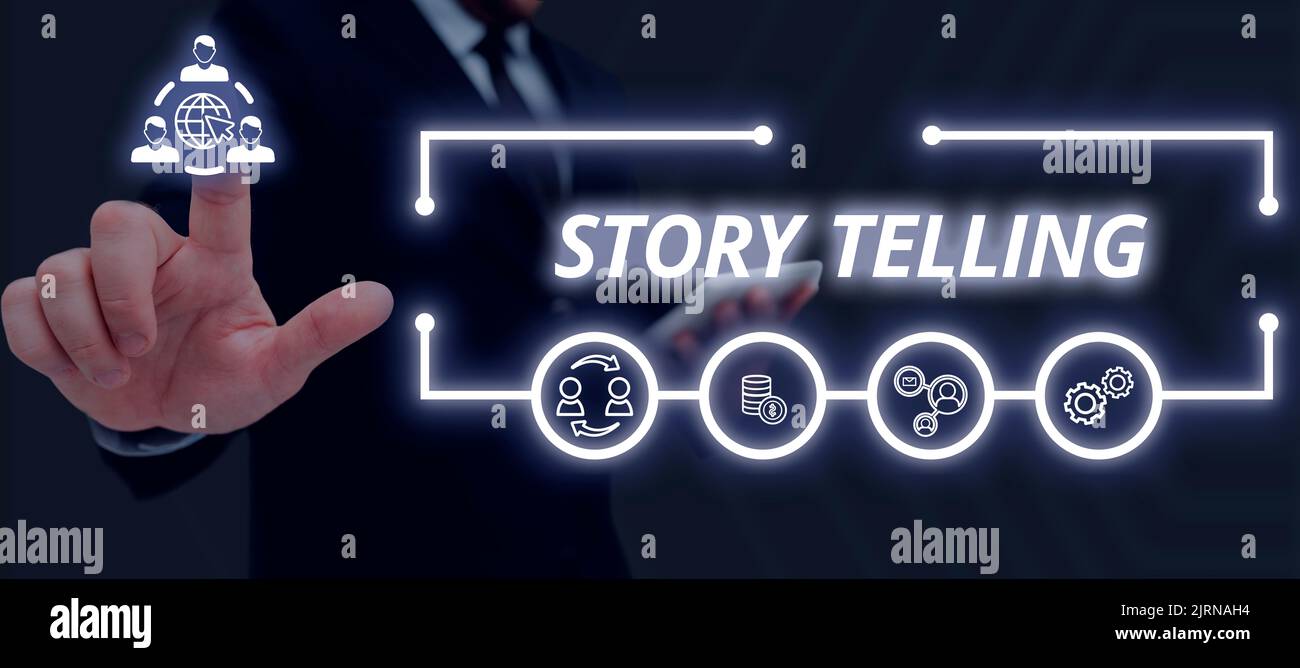 Text showing inspiration Story Telling. Business idea Tell or write ...