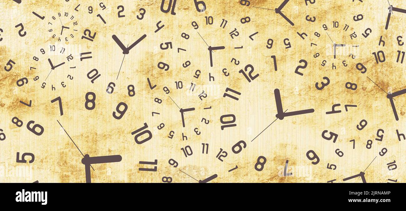 Time background with round wall clocks Stock Photo - Alamy