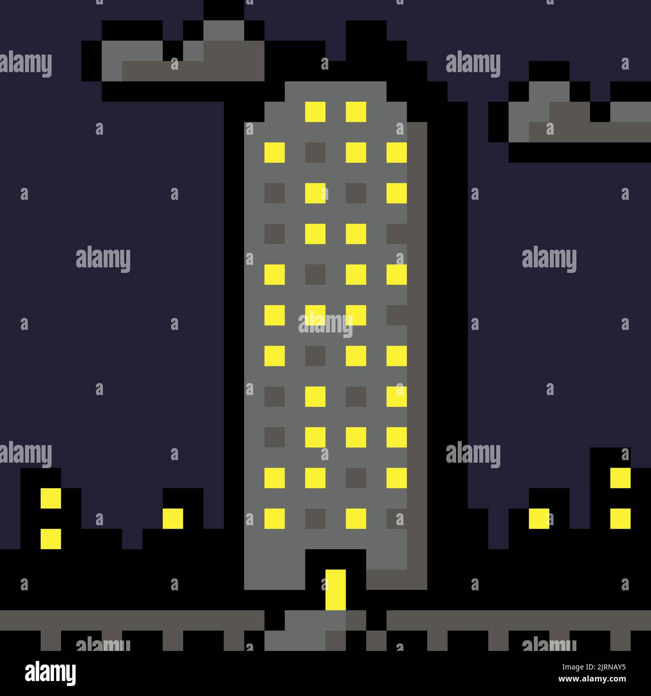 A pixel art of building facade in night Stock Photo - Alamy
