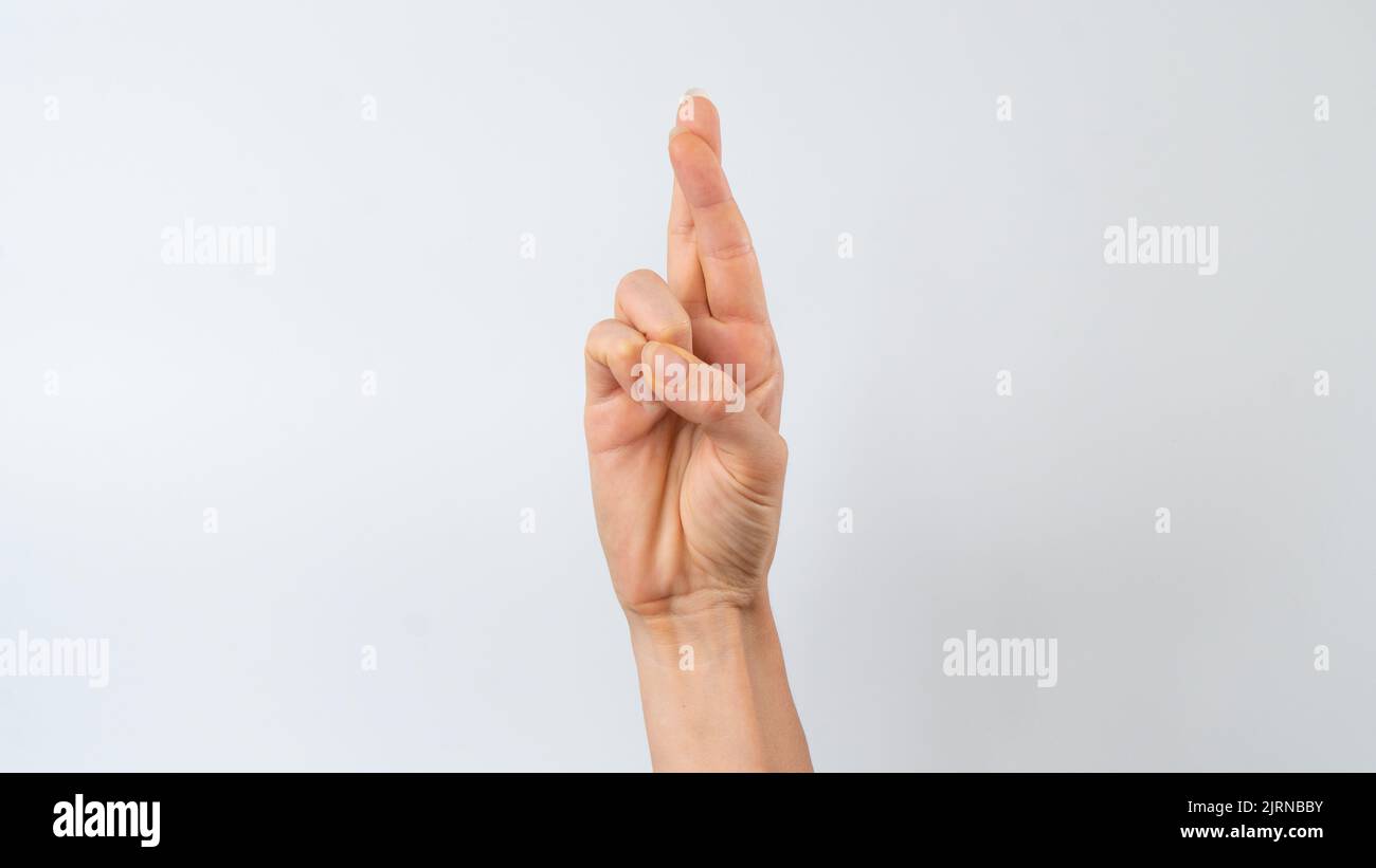Sign language of the deaf and dumb people, English letter r Stock Photo ...