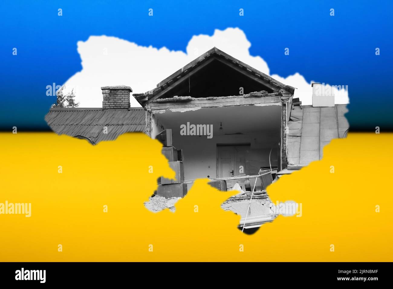 Defocus huge ruins, wreck in Ukraine, war. House after russian attack ...