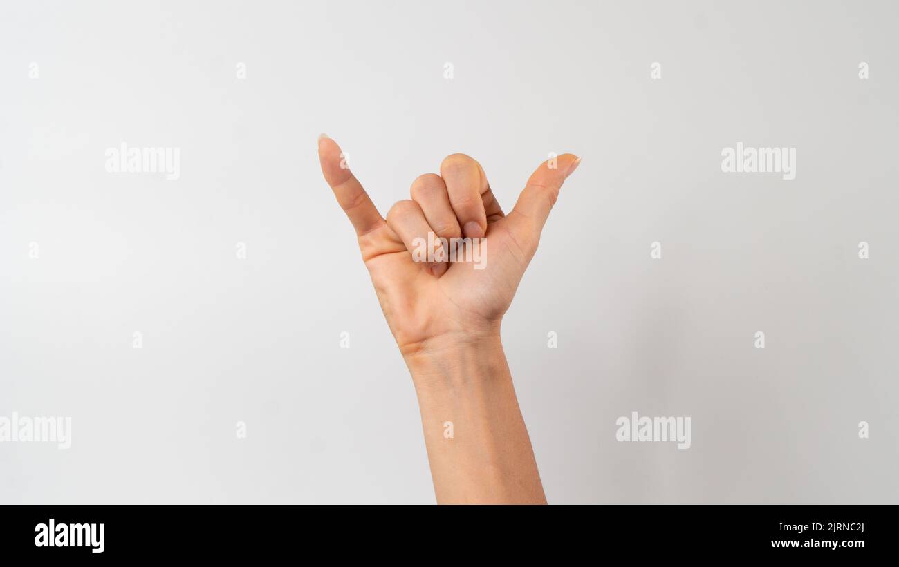 Sign language of the deaf and dumb people, English letter y Stock Photo ...