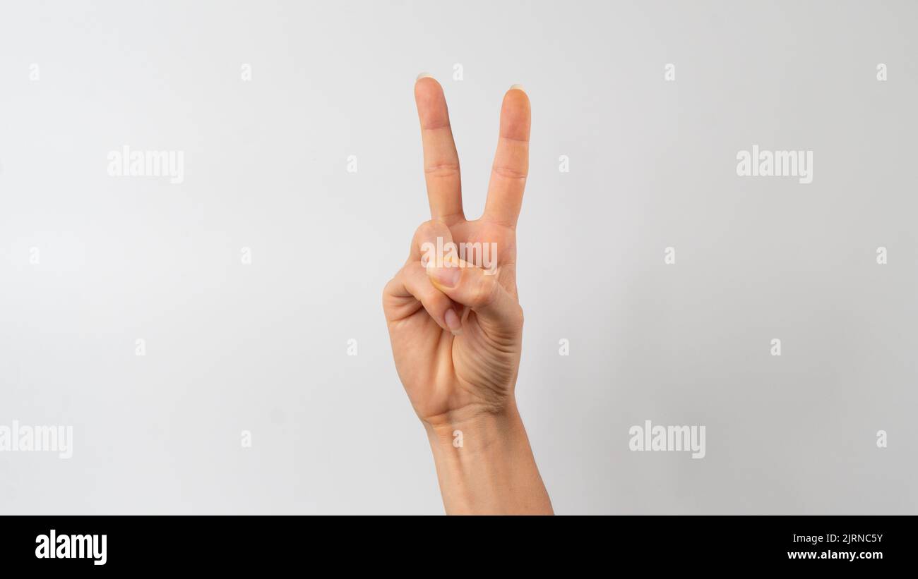 Sign language of the deaf and dumb people, English letter v Stock Photo ...