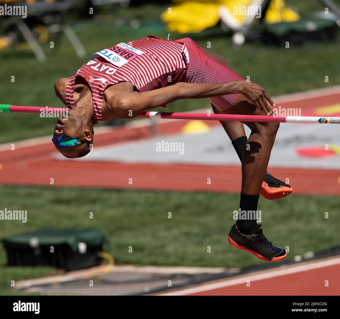 Mutaz Essa Barshim of Qatar competing in the men’s high jump heats at ...