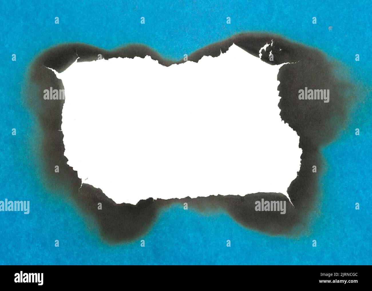 Burnt frame in blue paper isolated on white Stock Photo - Alamy