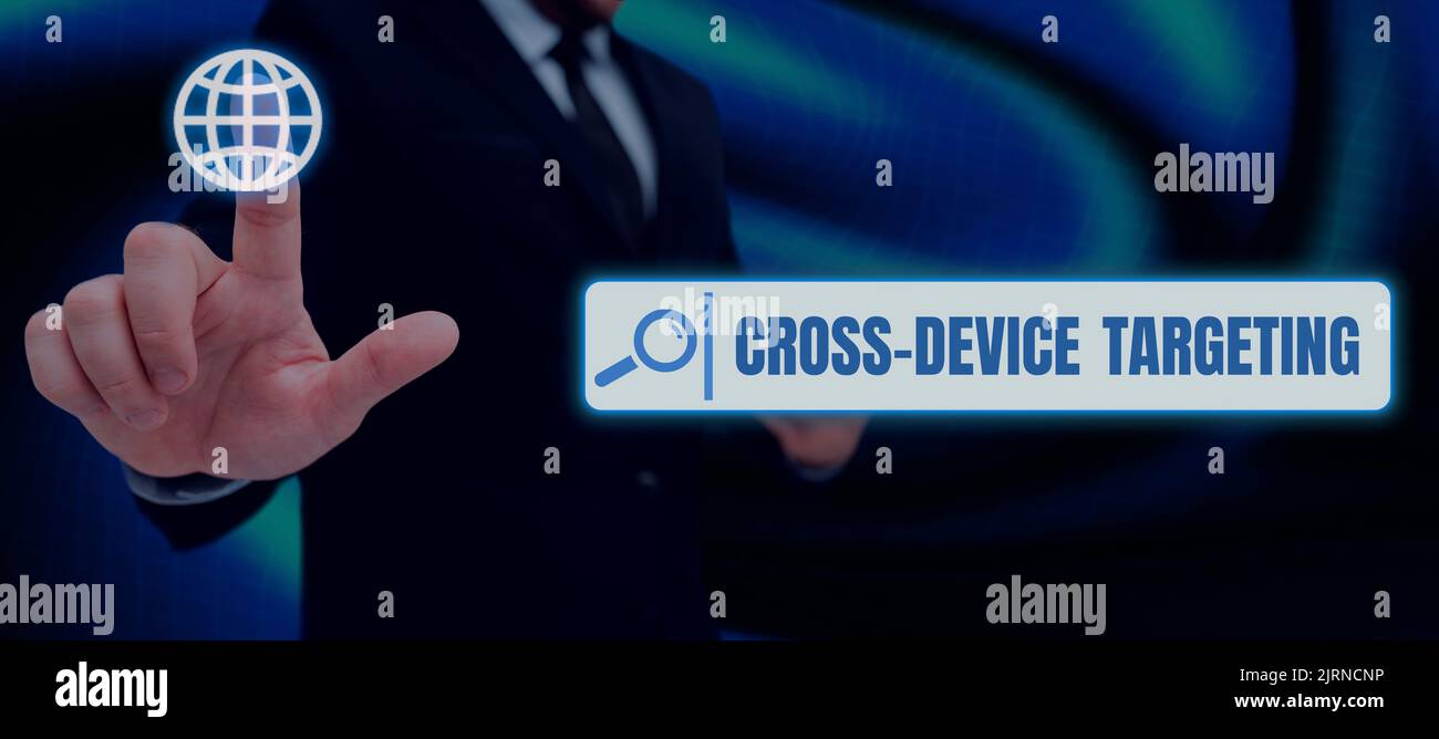 Hand writing sign Cross Device Targeting. Business showcase identifying ...