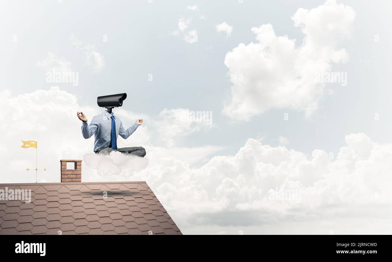 Concept of security and privacy protection with camera headed man ...