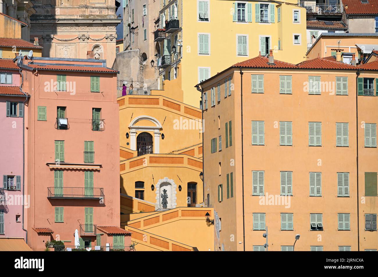 Colorful old buildings and staircase in Menton France Stock Photo - Alamy