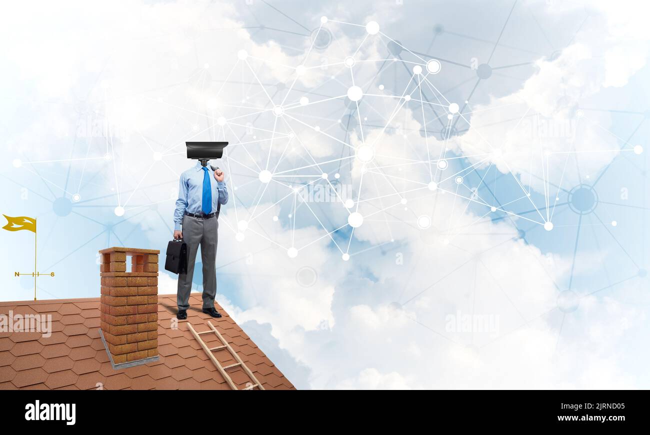 Concept of security and privacy protection with camera headed man Stock ...