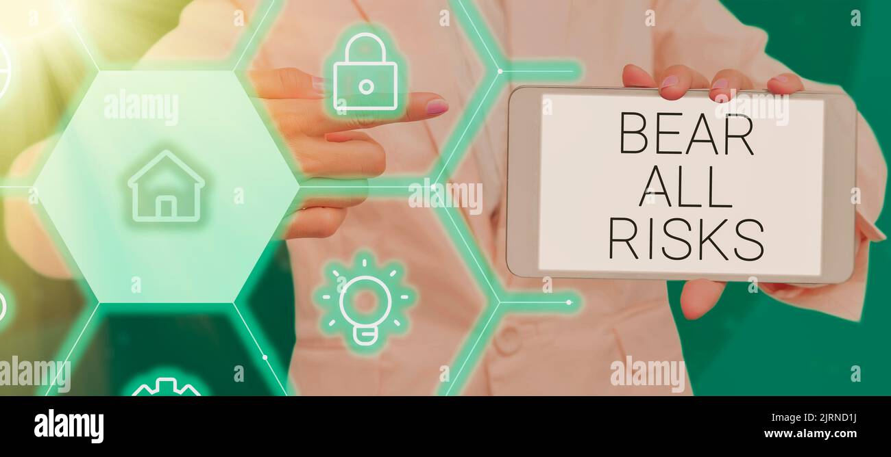 Hand writing sign Bear All Risks. Word Written on Be aware of all ...