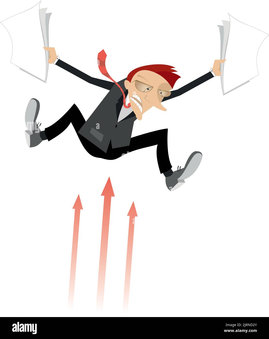 Frightened businessman and arrow signs concept illustration. Frightened ...