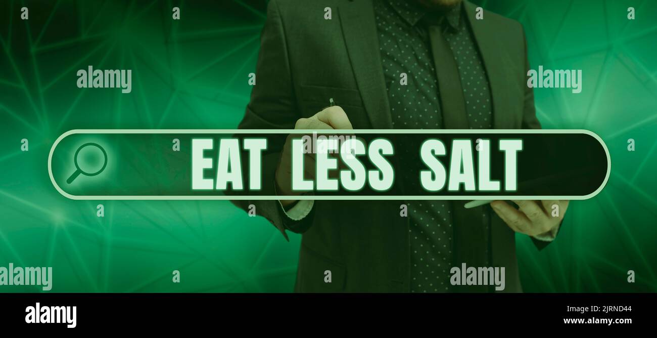 Conceptual display Eat Less Salt. Business approach Reduce the amount ...