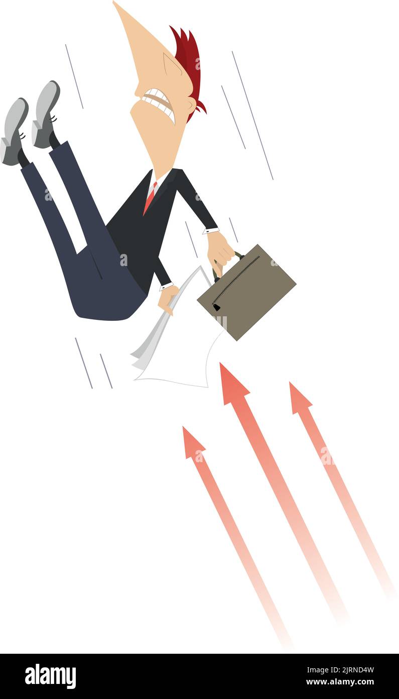Businessman and arrow signs concept illustration. Upset man with bag ...