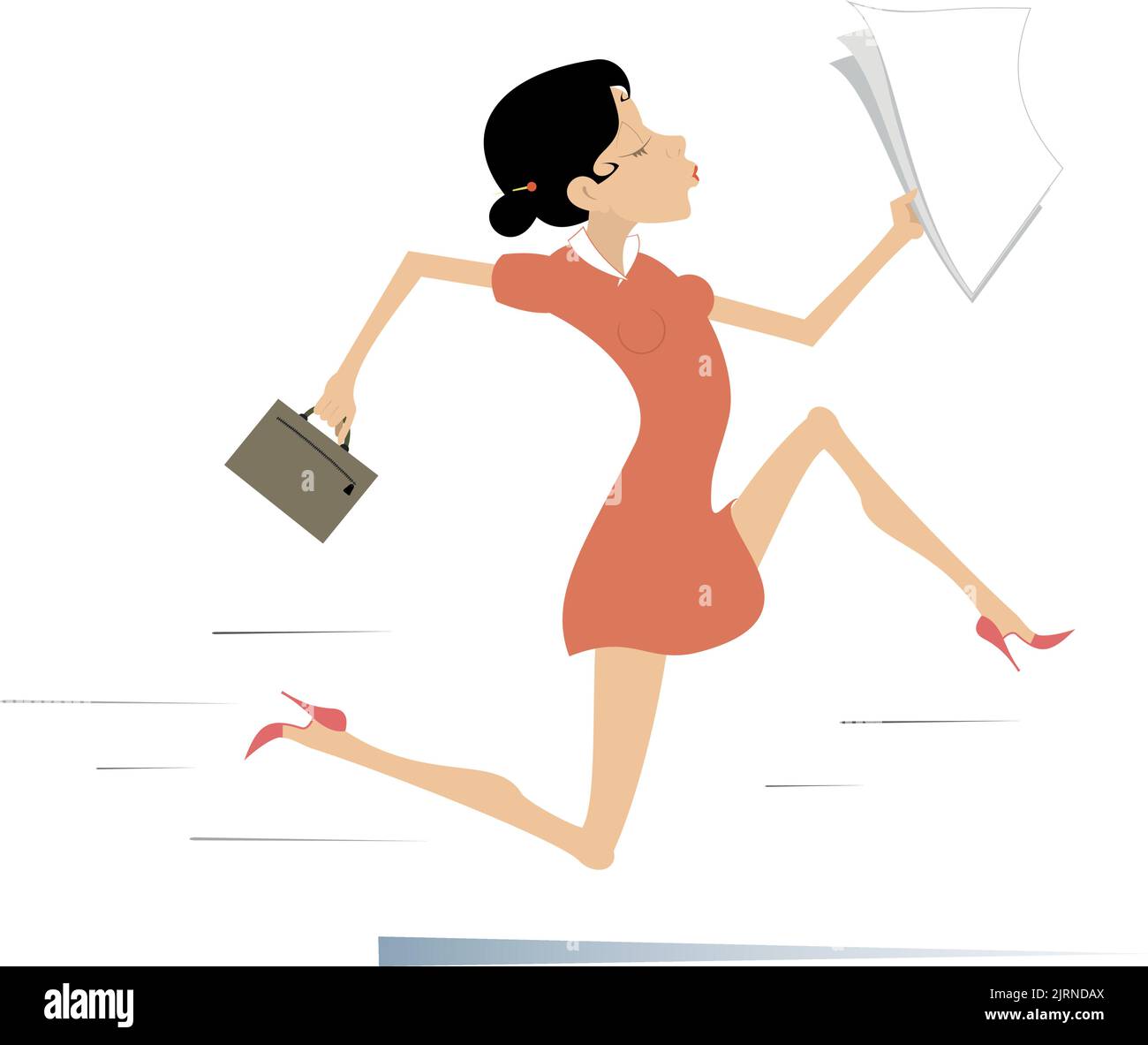 Running businesswoman isolated illustration. Young woman with bag and ...