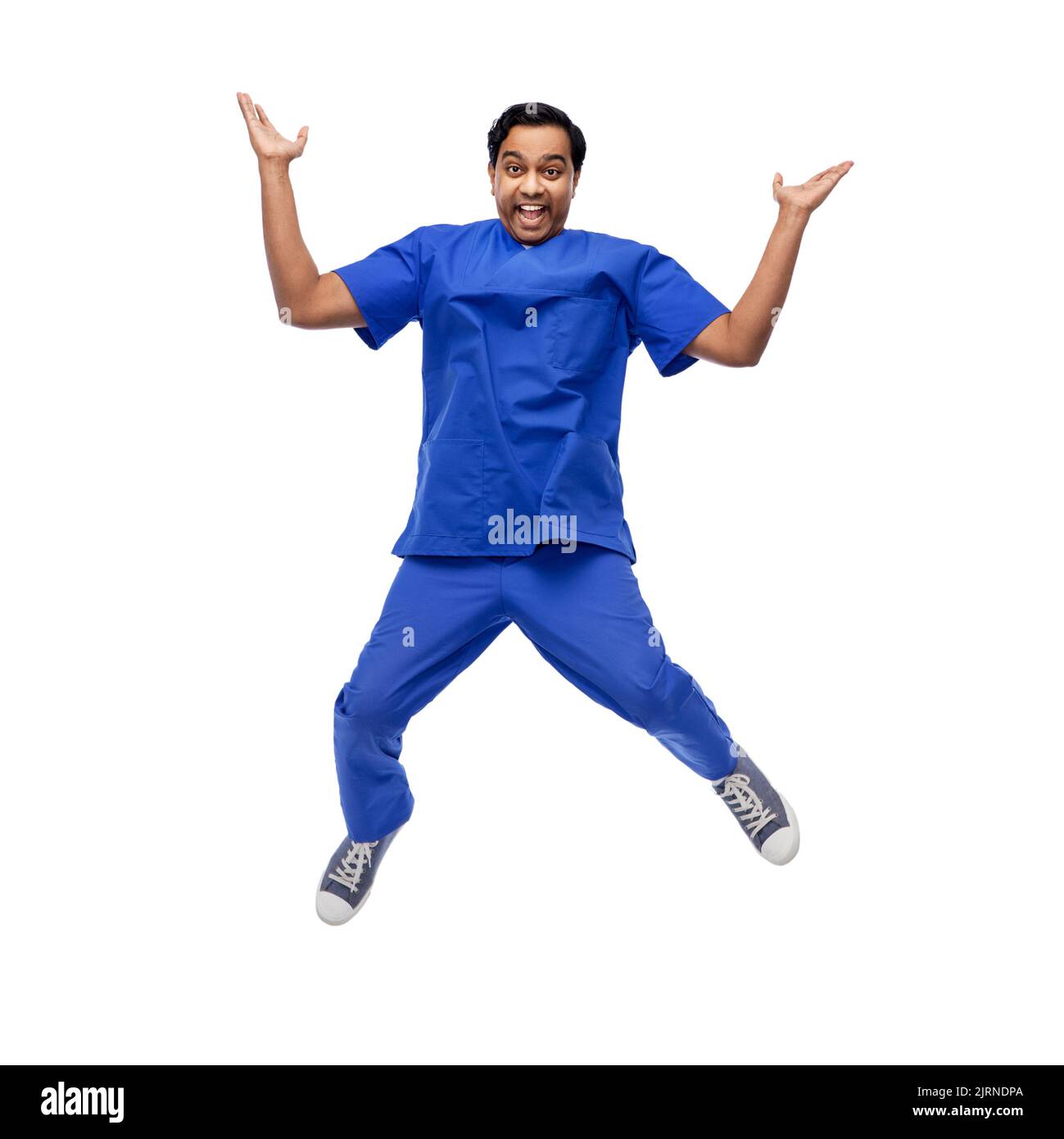 doctor or male nurse with stethoscope jumping Stock Photo - Alamy
