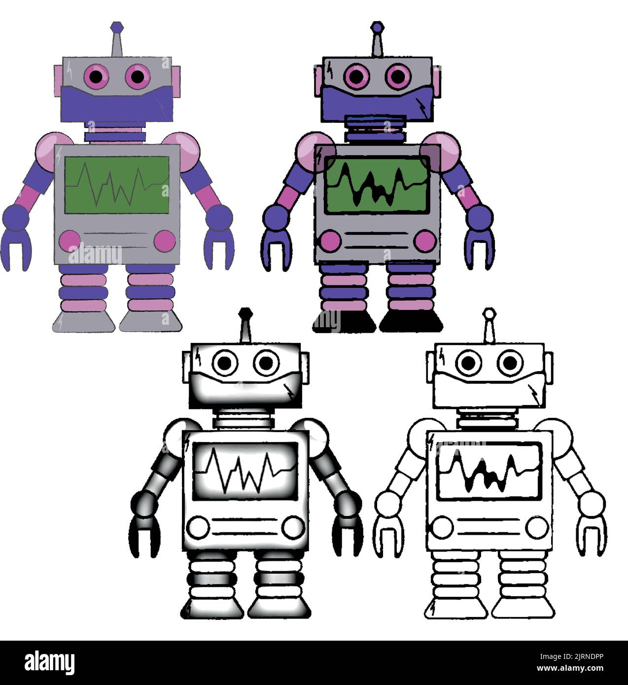 A set of robots in different stages of painting Stock Vector Image ...