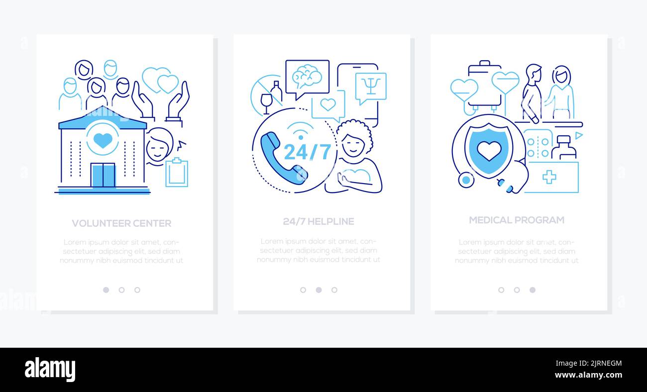 Volunteer help and support - line design style banners set Stock Vector ...