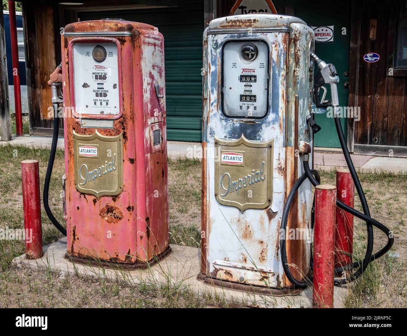 Vintage Imperial gas pumps from the 1950's on a summer day in Orrock ...