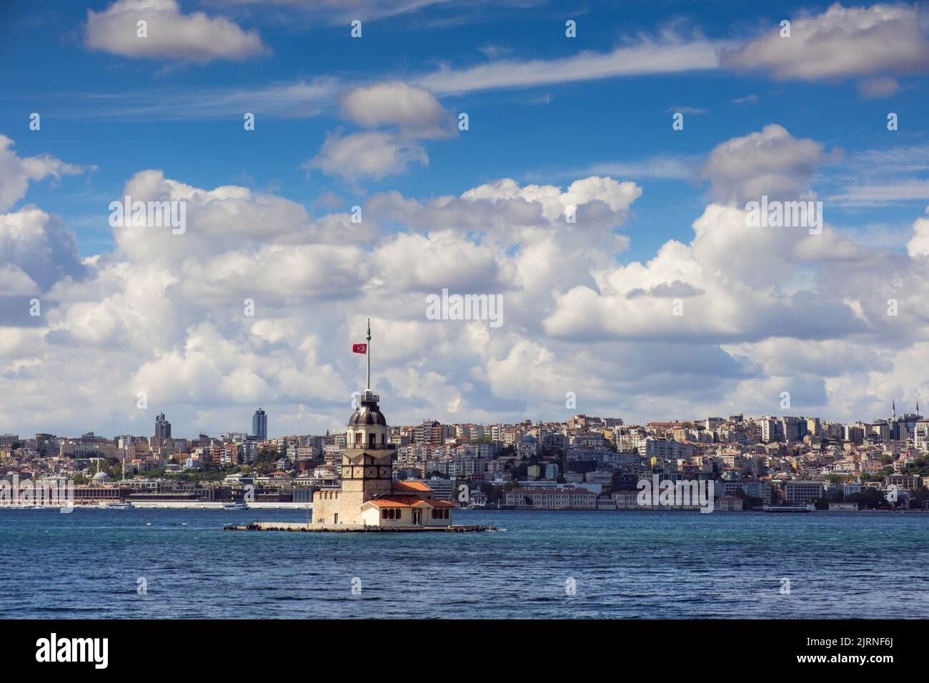 Bosphorus with famous Maiden Tower Kiz Kulesi in Istanbul Stock Photo ...