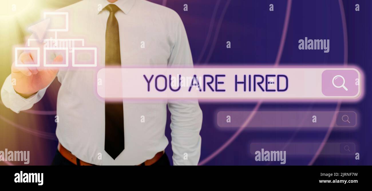 Text caption presenting You Are Hired. Word Written on Receiving and ...