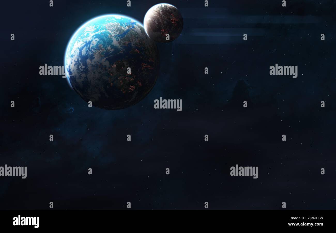 Distant inhabited planets of deep space Stock Photo - Alamy