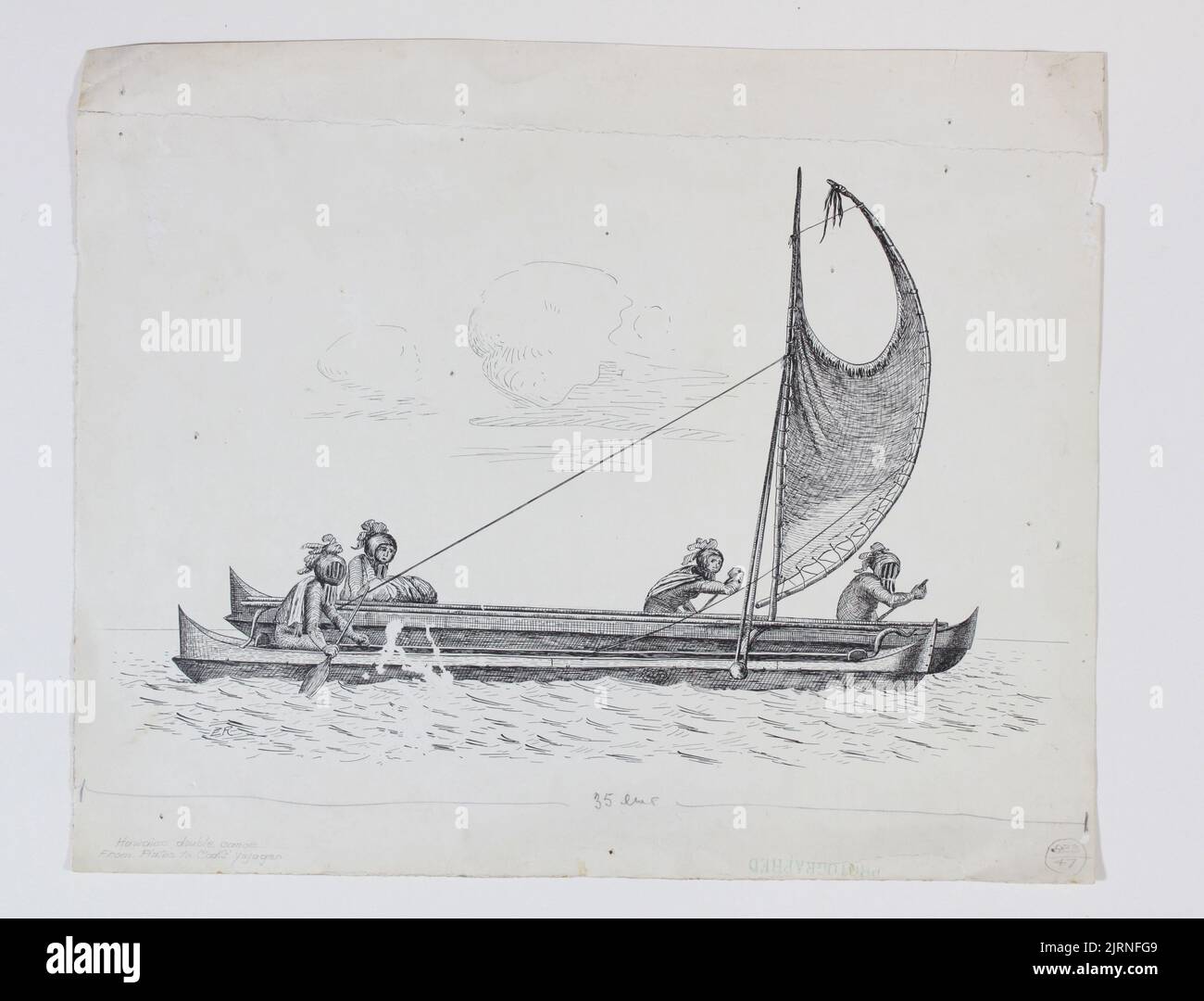 Hawaiian double canoe, showing crab claw sail, no date given, by Ethel ...