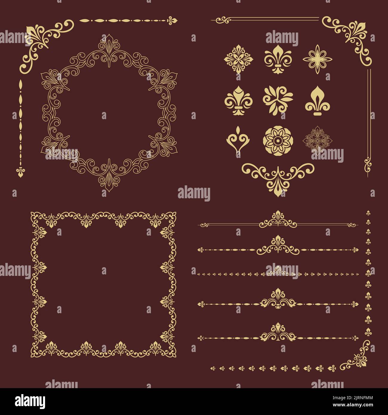 Vintage set of horizontal, square and round elements. Golden elements ...