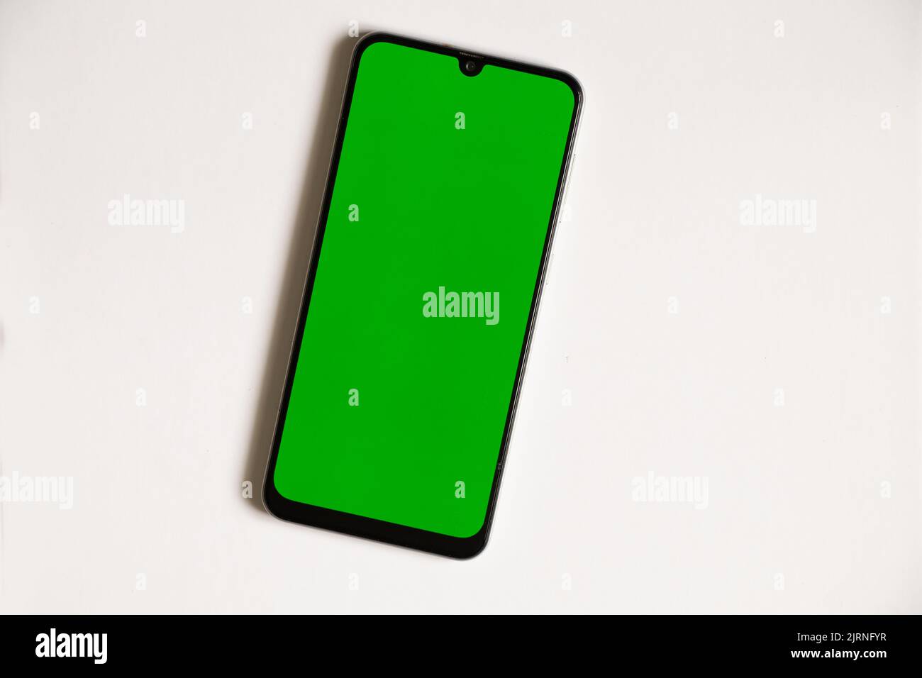 phone with green screen on isolated background, mobile phone, place for ...