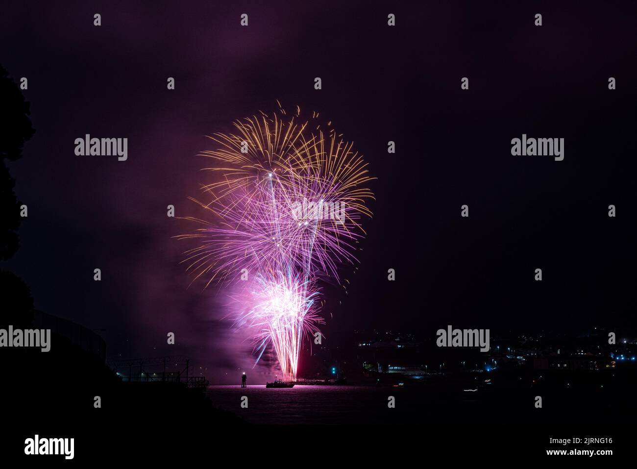Firework explosions over the harbour from Devil's Point as part of 2022 ...