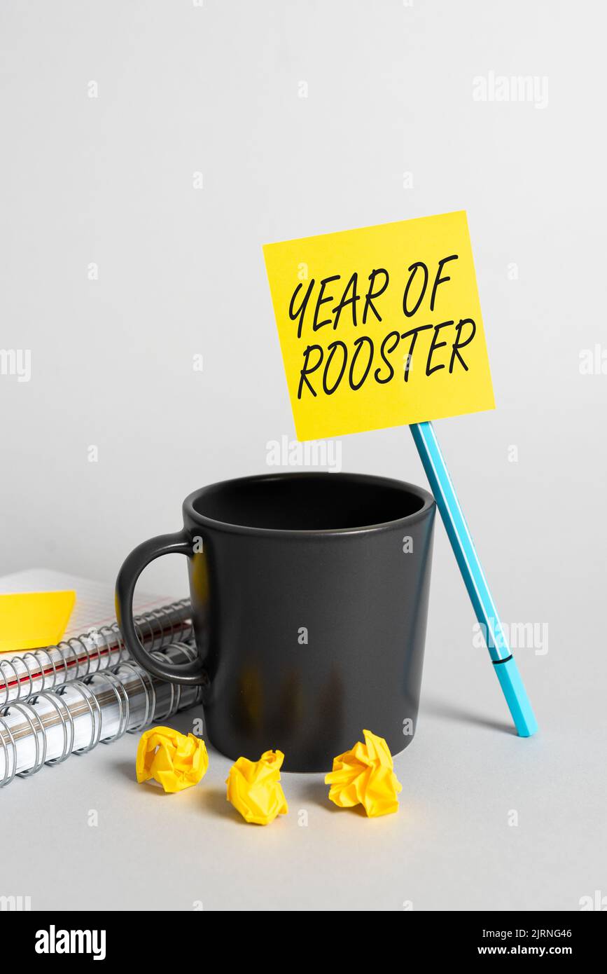 Text caption presenting Year Of Rooster. Business concept Chinese ...